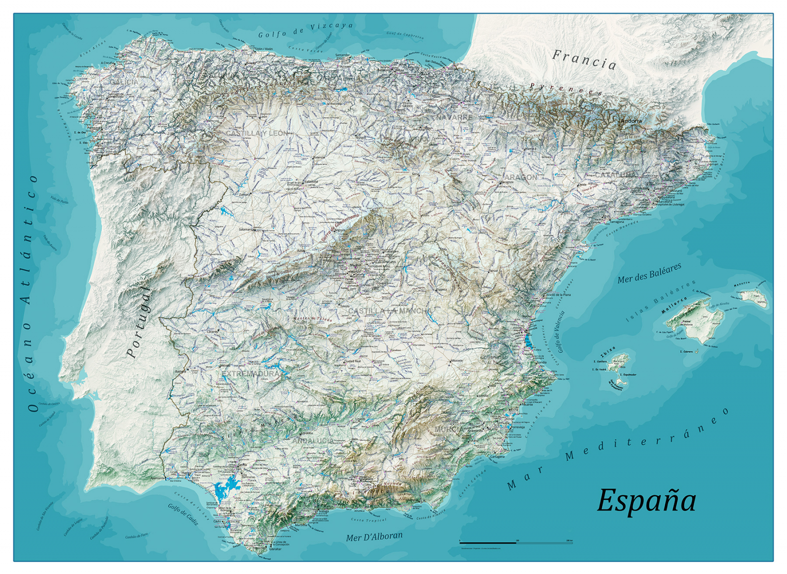 Physical map of Spain