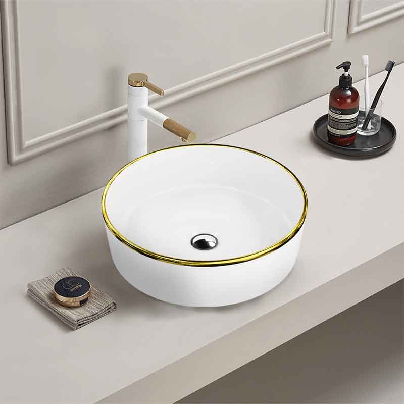 Lavoar pe blat Spectrum, Rosina Gold Line, rotund, alb-auriu ️ Brico