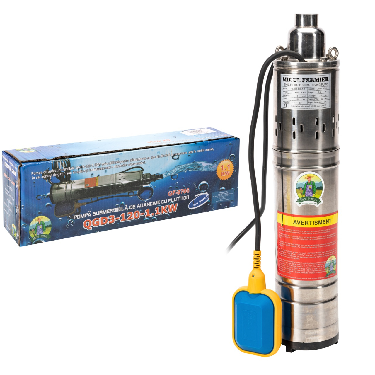 Pompa apa submersibila 1,1kw 120m (tun) cu plutitor MF ️ Brico