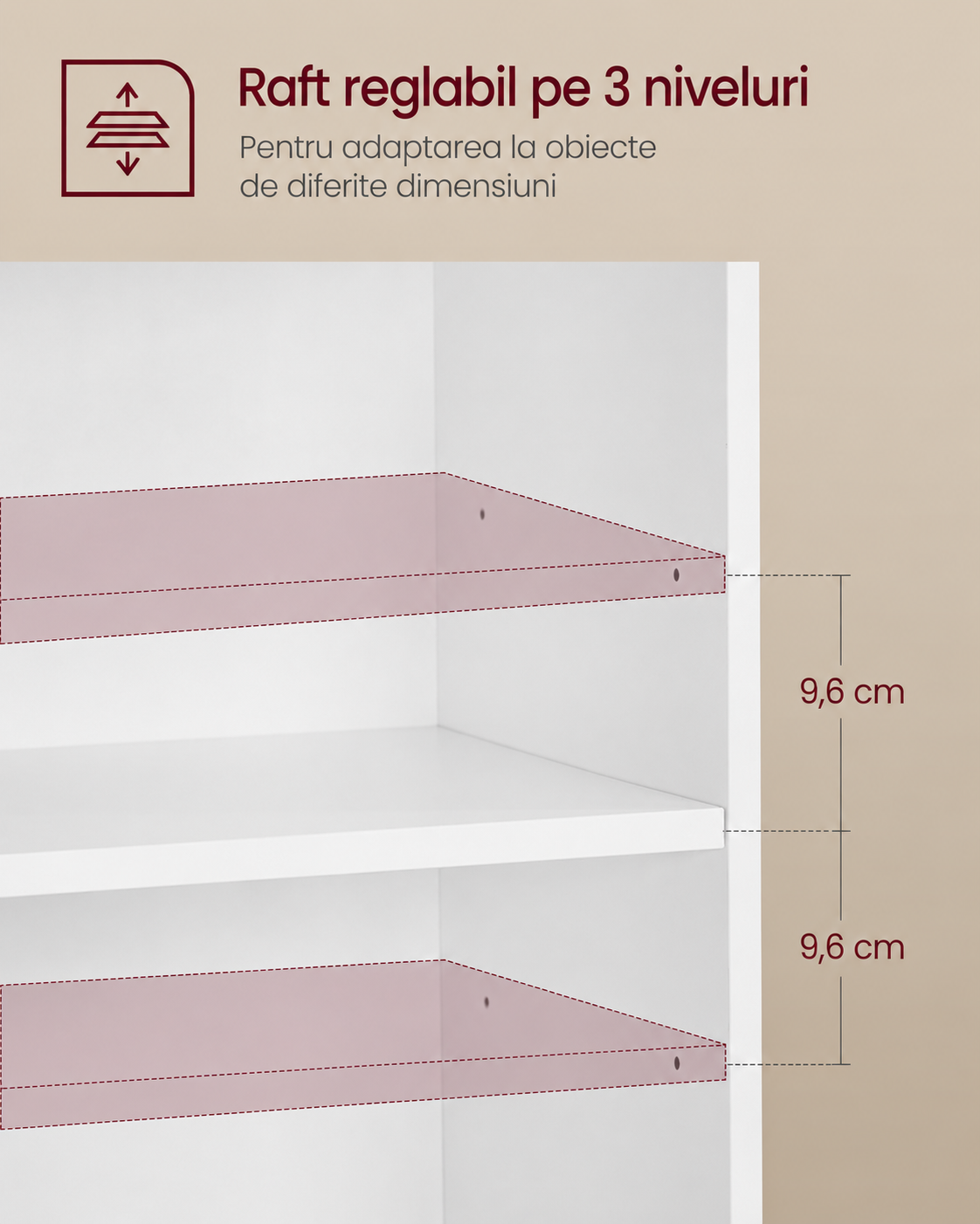 Noptiera cu compartimente deschise si raft reglabil, stil minimalist ...