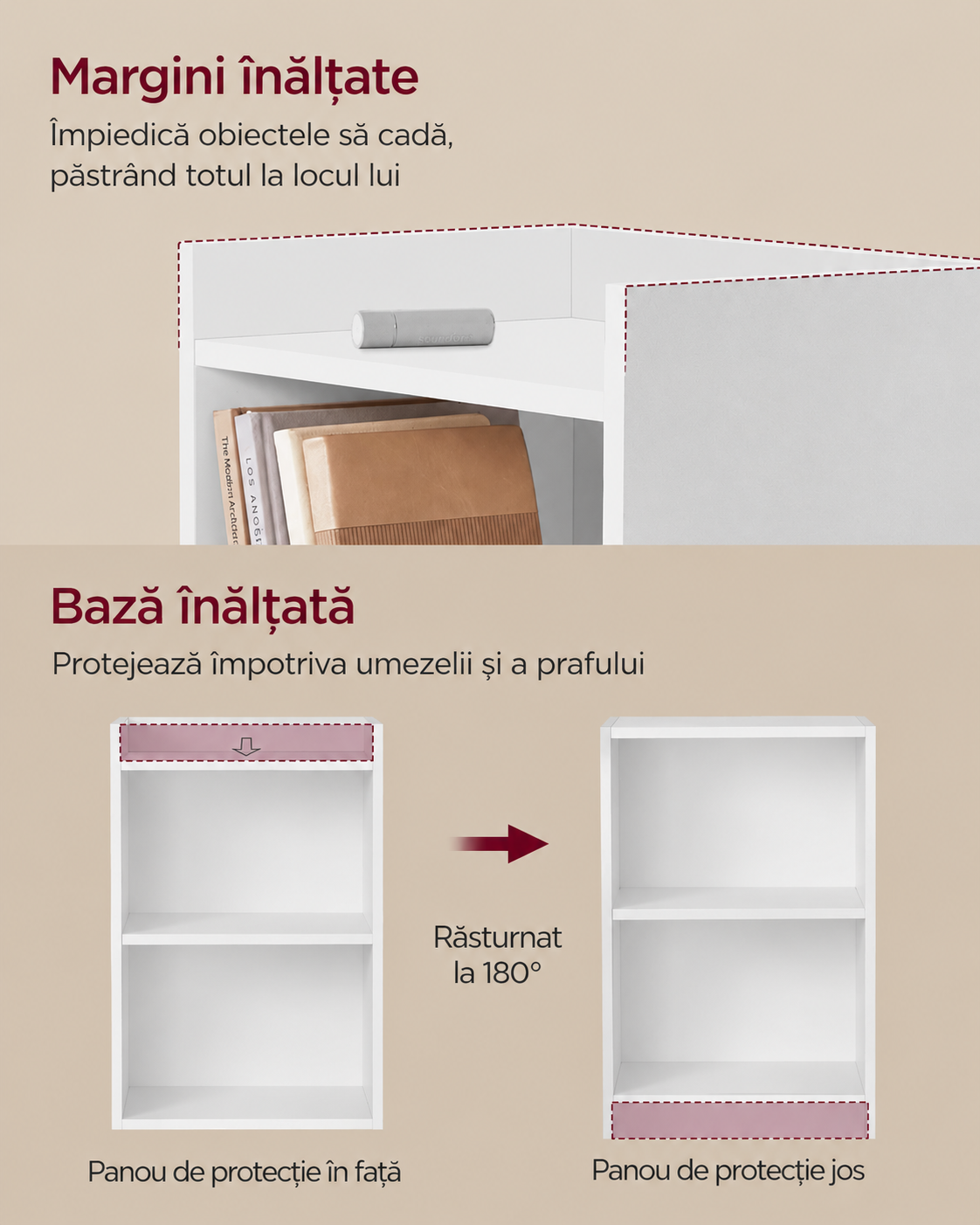 Noptiera cu compartimente deschise si raft reglabil, stil minimalist ...