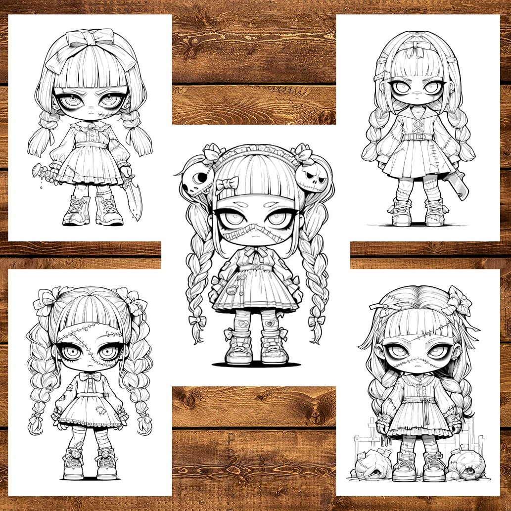 Carte de colorat, 50 de ilustratii, Chibi Horror Girls, 106 pagini