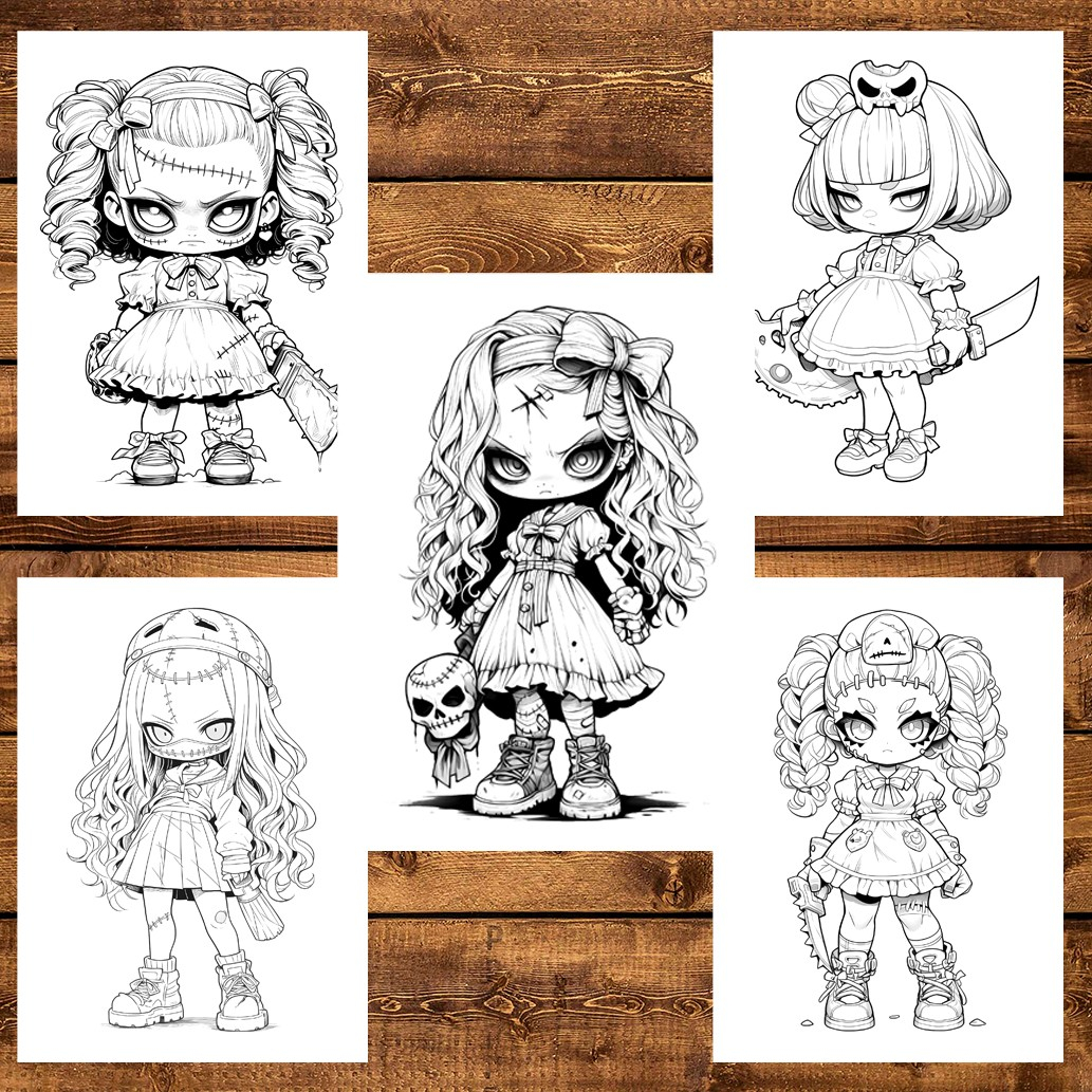 Carte de colorat, 50 de ilustratii, Chibi Horror Girls, 106 pagini