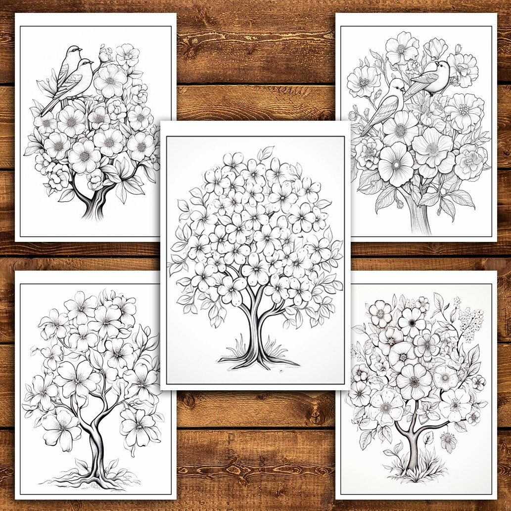 Carte de colorat pentru relaxare si antistres, 50 de ilustratii, Copaci ...