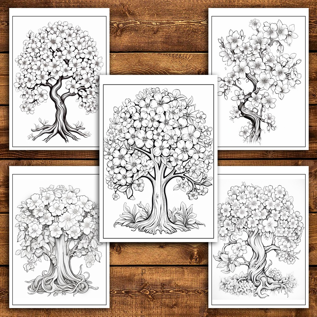 Carte de colorat pentru relaxare si antistres, 50 de ilustratii, Copaci ...