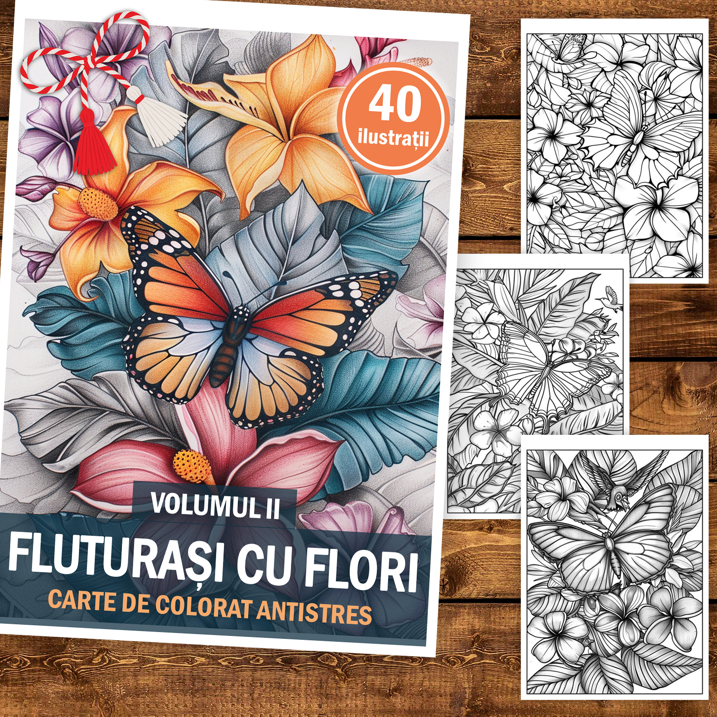 Martisor de colorat, 40 de ilustratii format A5, carte de colorat cu ...