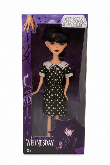 Papusa Wednesday – Addams Family, Rochie cu Stele, 31x13 cm