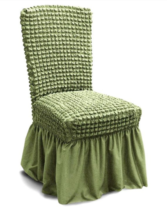 Set 6 Huse Scaun din Bumbac Embosat cu Volan, culoare Verde